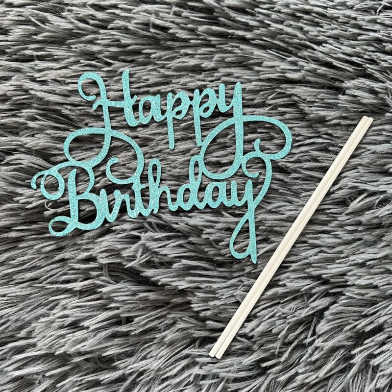 ป้าย HBD ปักเค้ก รุ่นกระดาษติดกลิตเตอร์ คละลาย - Cake Box Mart and Bakery