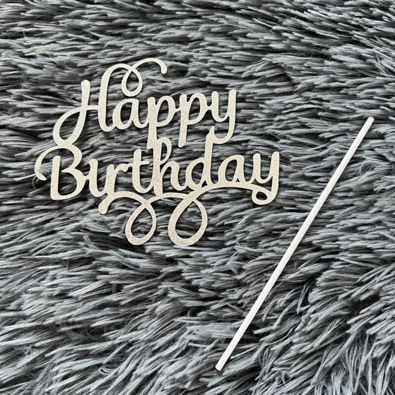 ป้าย HBD ปักเค้ก รุ่นกระดาษติดกลิตเตอร์ คละลาย - Cake Box Mart and Bakery